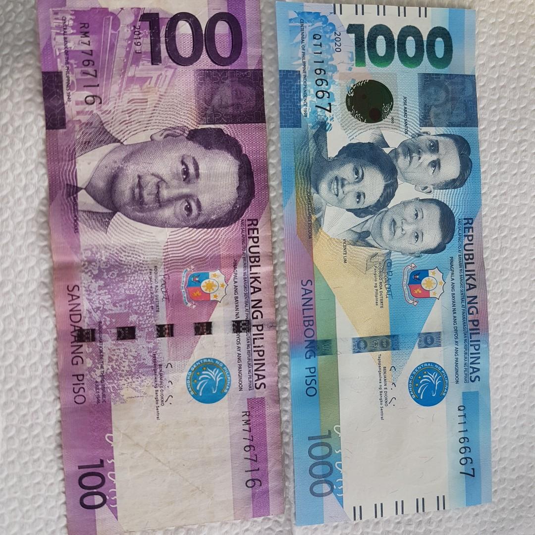 Php 1K and 100 Banknote unique SN, Hobbies & Toys, Memorabilia ...