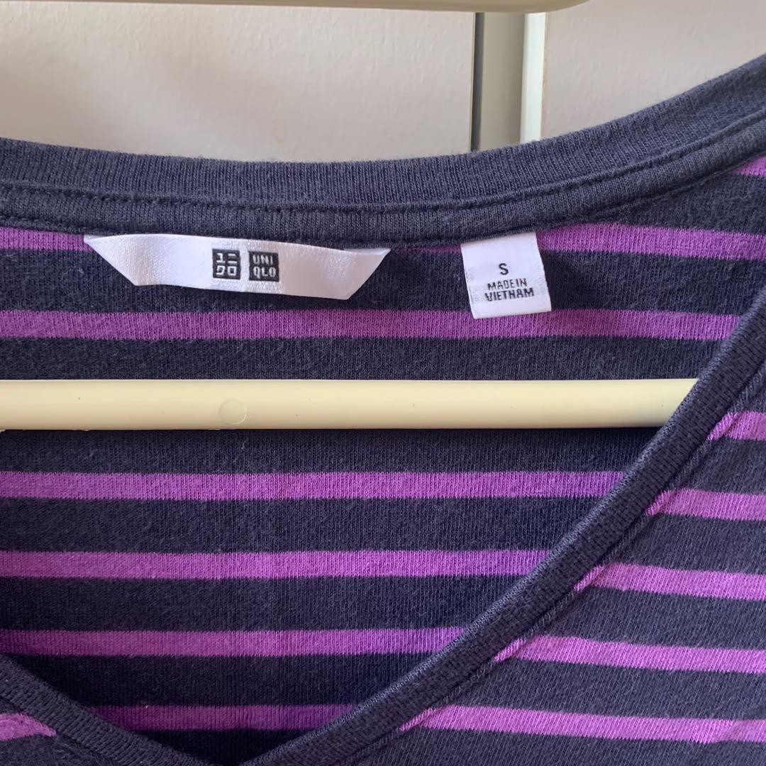 Purple Uniqlo Striped Long Sleeve, Women's Fashion, Tops, Longsleeves ...