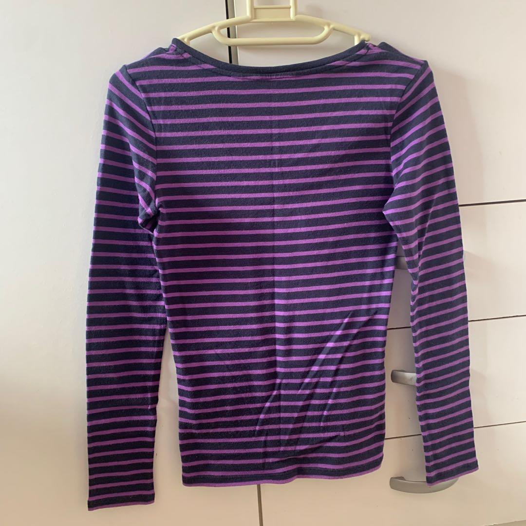 Purple Uniqlo Striped Long Sleeve, Women's Fashion, Tops, Longsleeves ...