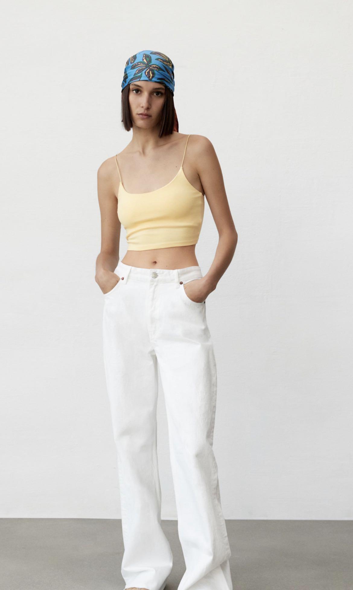 zara yellow cropped top, Women's Fashion, Tops, Sleeveless on Carousell