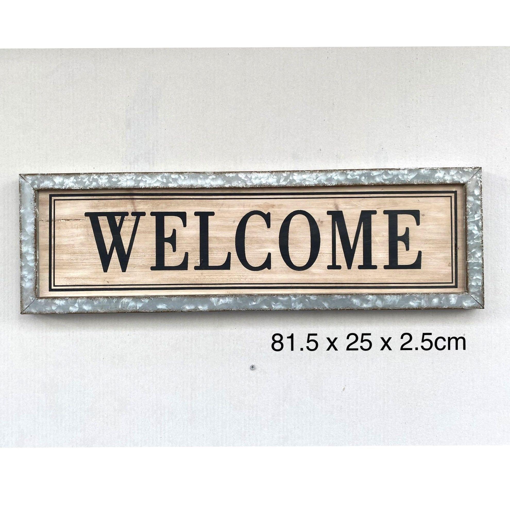 81 cm Rustic welcome country style metallic and wood plaque, Furniture ...