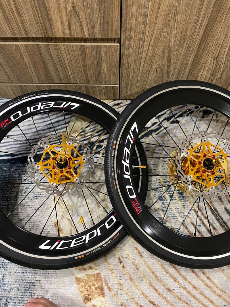 Litepro Plus Aero 20-406 / S42 wheelset Gold Hub with Continental ...