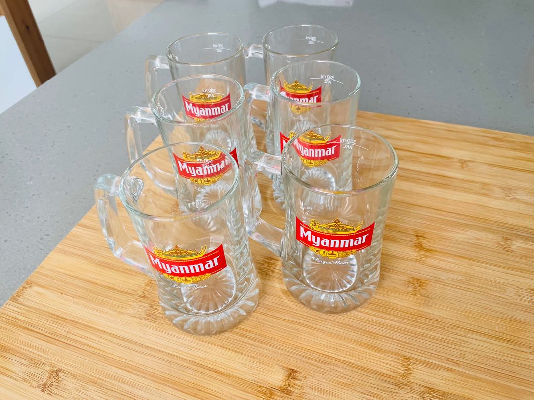 Myanmar Beer Mugs - all 6, Food & Drinks, Beverages on Carousell