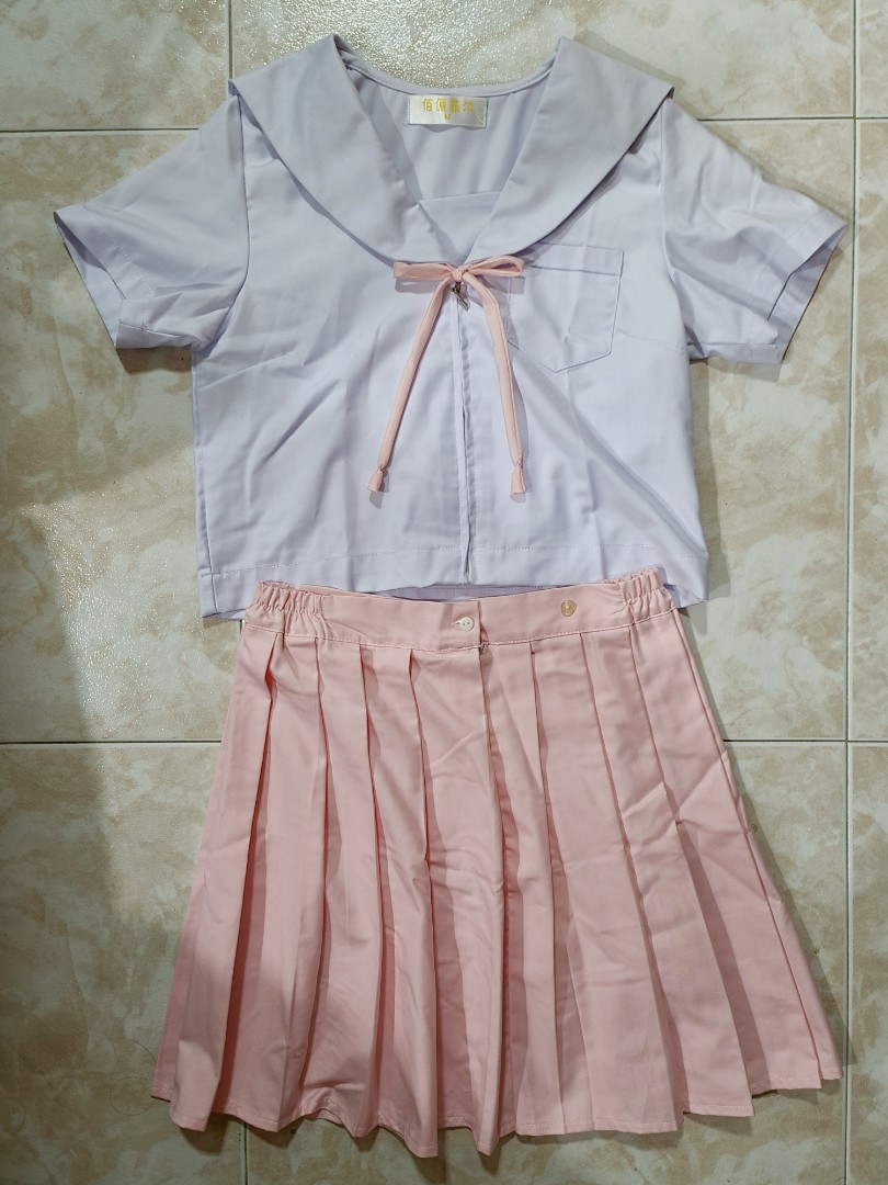 Pink Seifuku Sailor Uniform full set (includes top, skirt, and ribbon ...