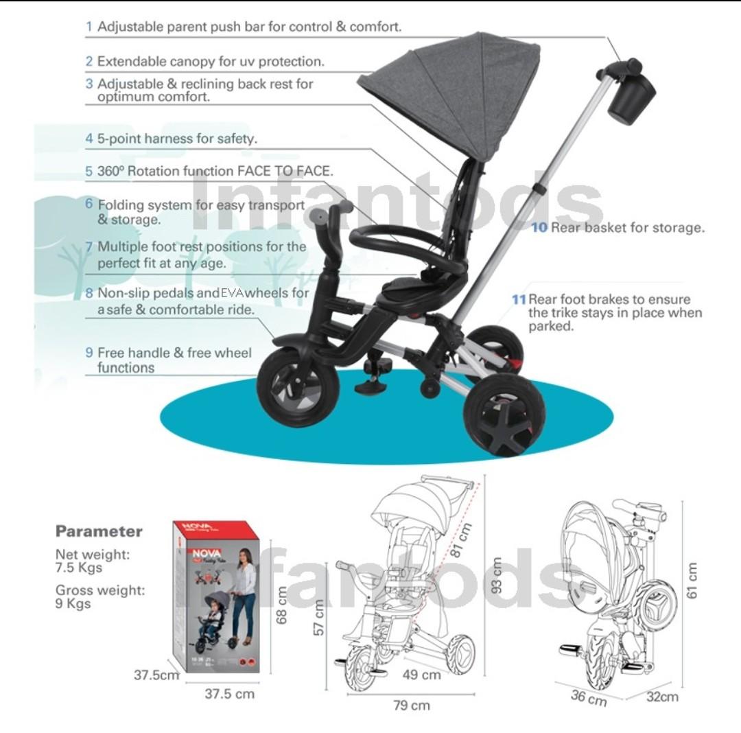 Q Play Nova Tricycle EVA Edition, Compact Folding Tricycle. 3 in 1 ...
