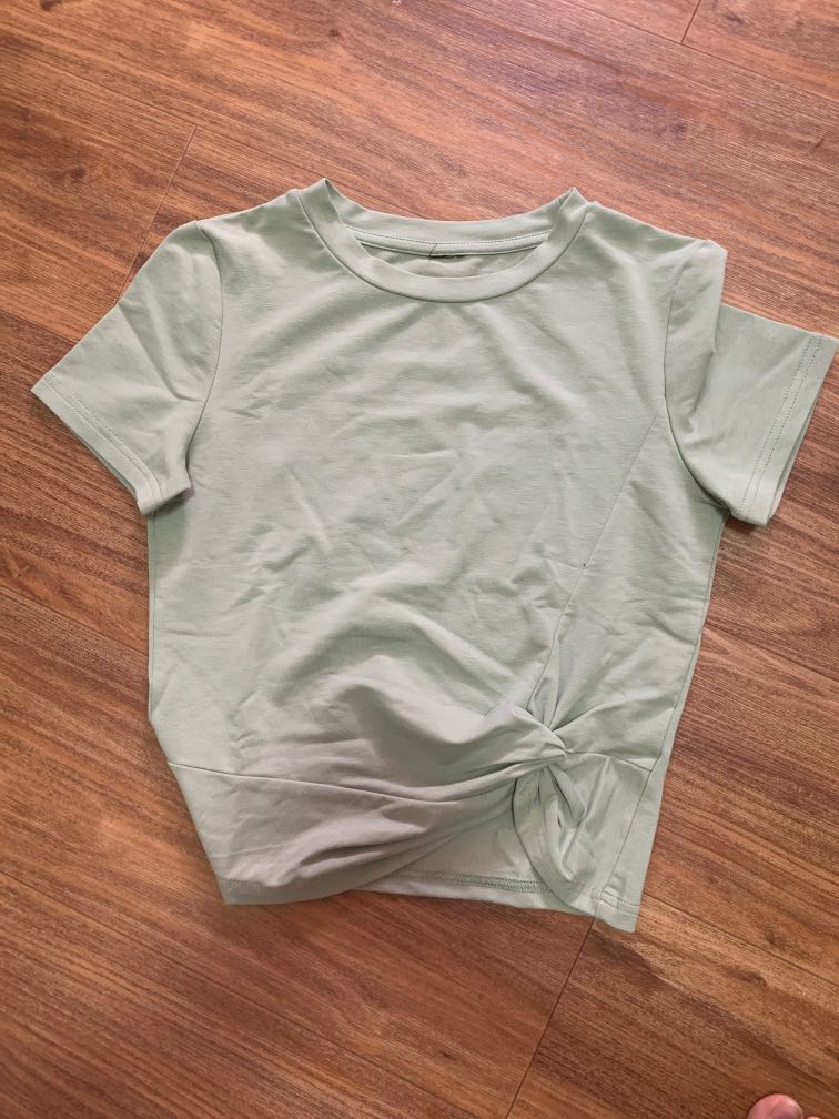 sage green crop top, Women's Fashion, Tops, Shirts on Carousell