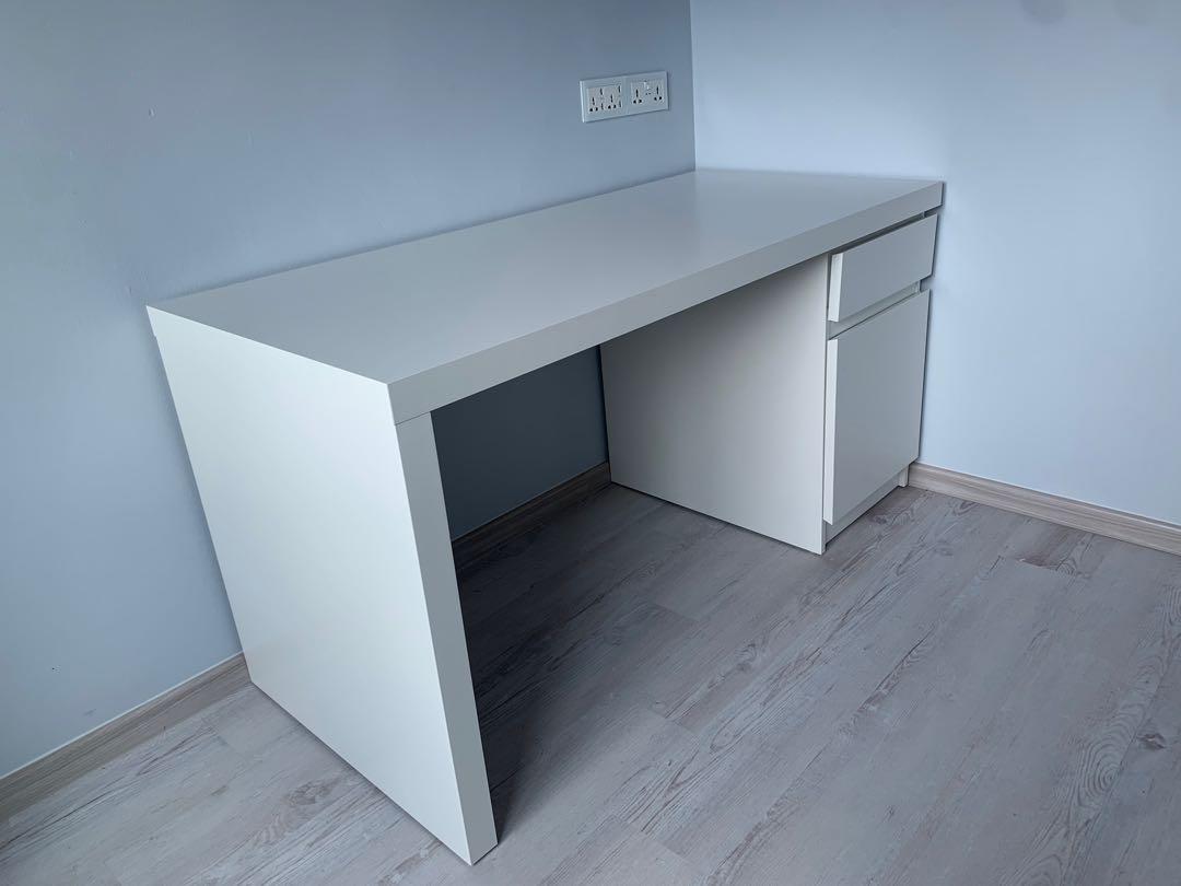 Study / Working Desk IKEA MALM (white with cabinets), Furniture & Home ...