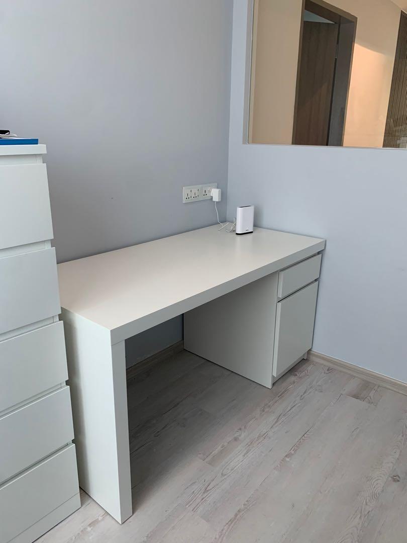 Study / Working Desk IKEA MALM (white with cabinets), Furniture & Home ...