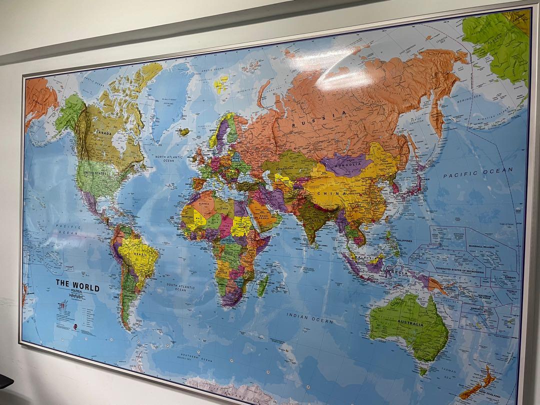 World Map 1.98m x 1.21m, Furniture & Home Living, Home Decor, Frames ...