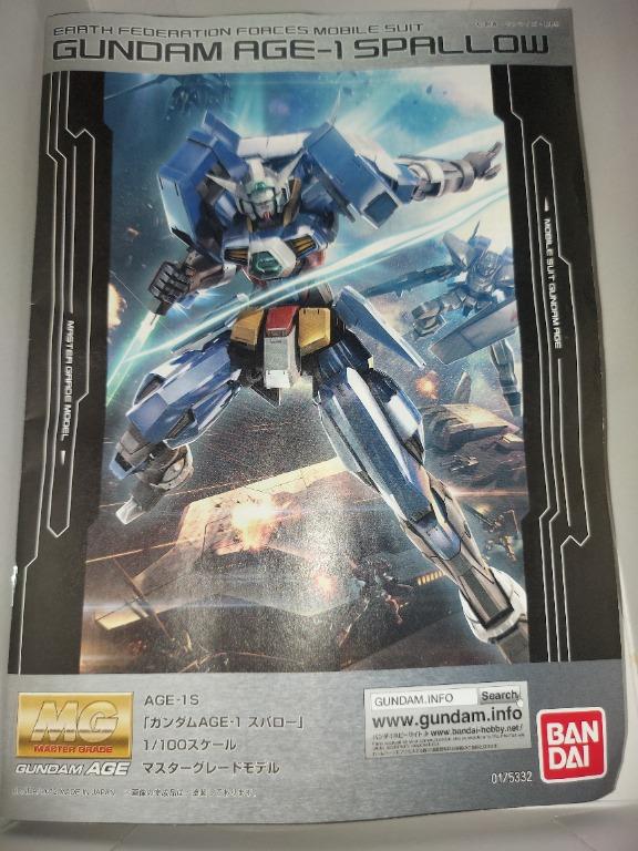 Bandai Gundam AGE-1 Spallow Mobile Suit Model Kit 1/100 Master Grade ...