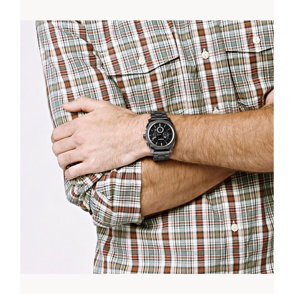 Fossil Men's Machine Chronograph Smoke Black Dial Stainless Steel Watch ...