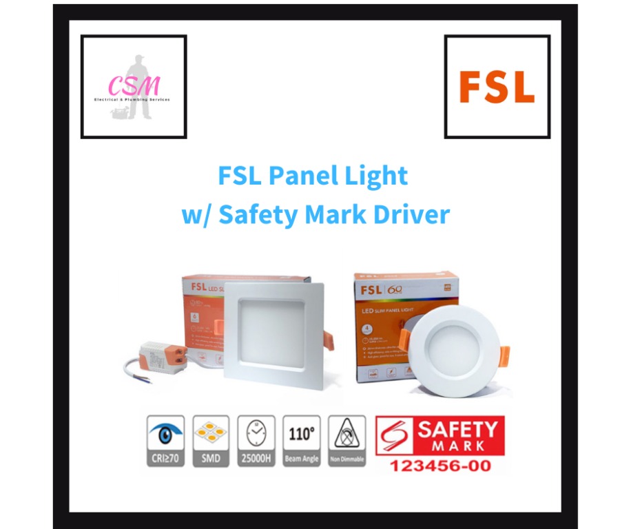 FSL LED Slim Panel Light w/ Safety Mark Driver, Furniture & Home Living, Lighting & Fans ...
