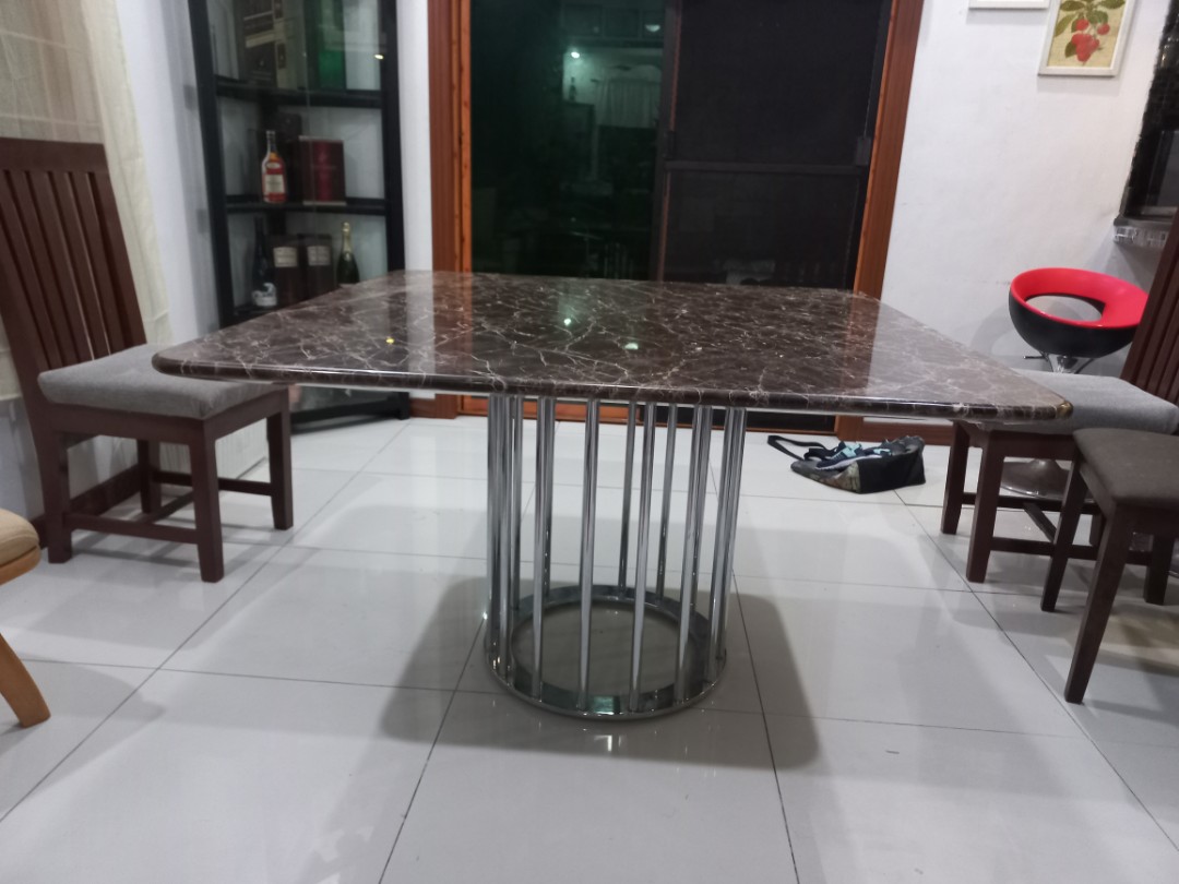 Granite dining table with stainless steel base, Furniture & Home Living ...