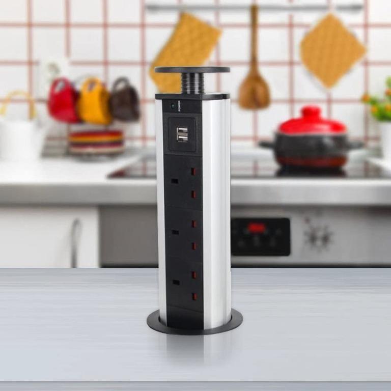 H1943 Pull Pop Up Electrical Plug Socket with USB for Kitchen Worktops ...