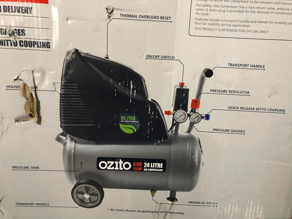 Ozito Air Compressor 1.5HP 24 Litre 1100w, Commercial & Industrial ...