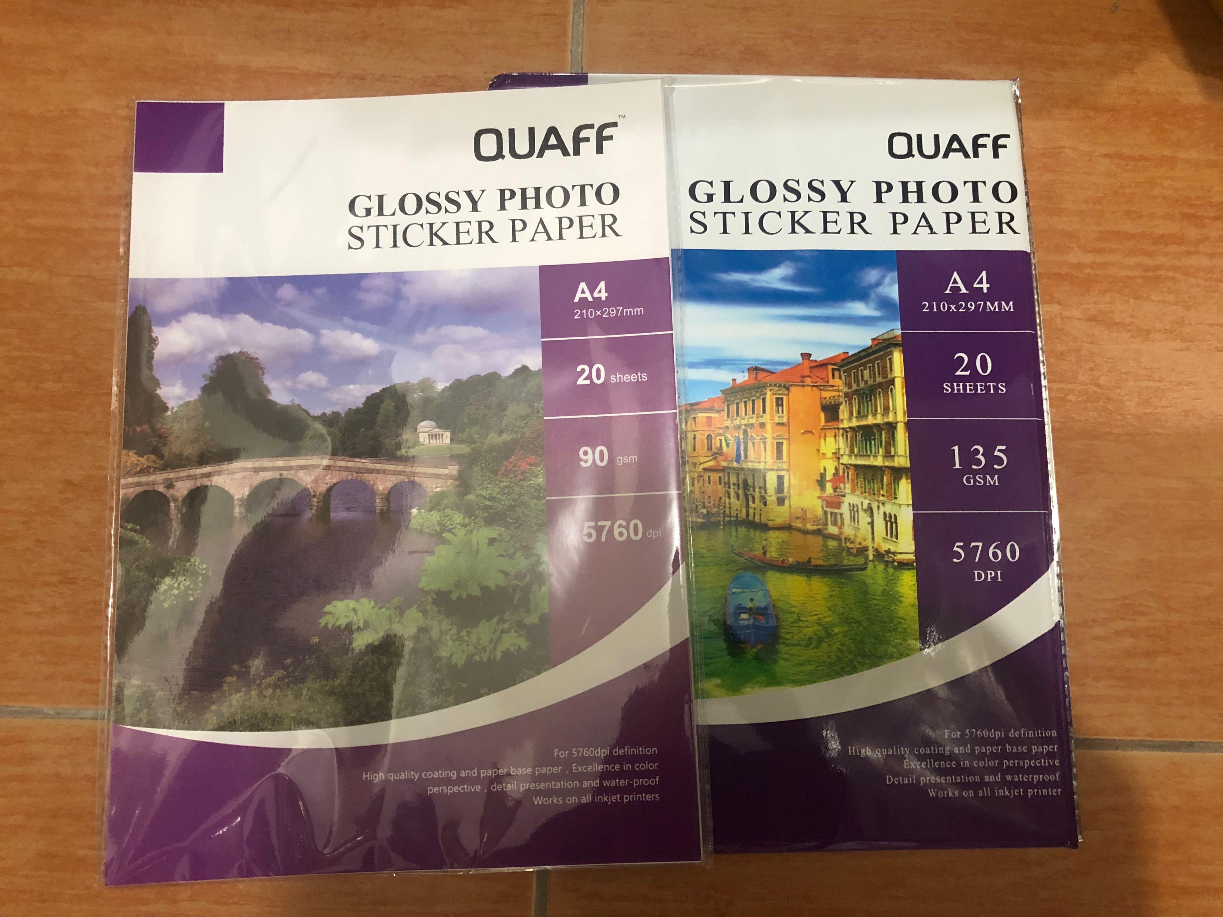 Quaff Photo Sticker Paper 90gsm and 135gsm A4 Size, Hobbies & Toys ...