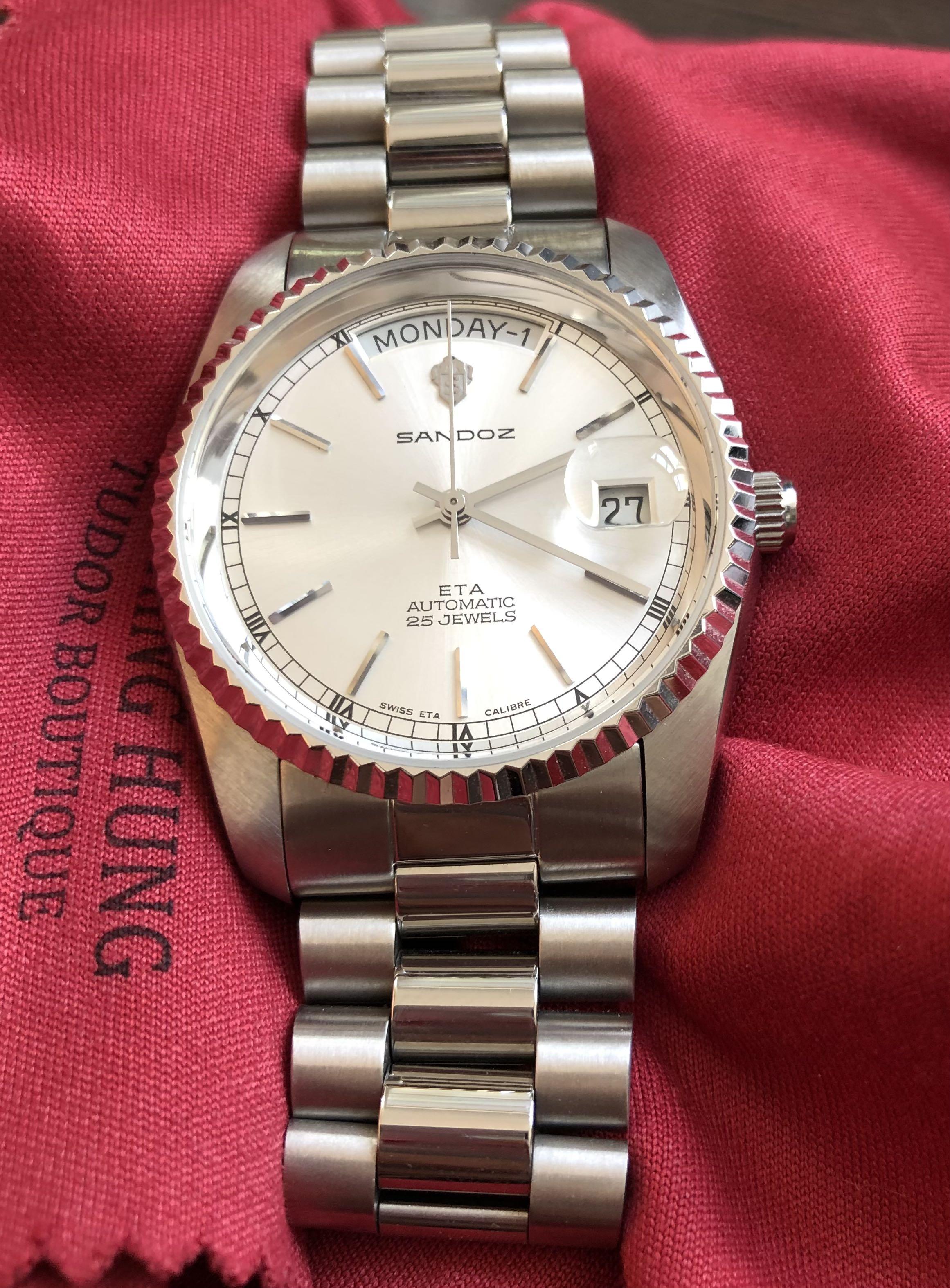Swiss Day Date Automatic Sandoz, Luxury, Watches on Carousell