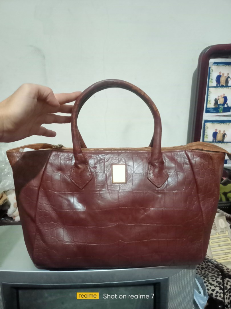 Tas Kulit Asli Couronne Croco, Fesyen Wanita, Tas & Dompet di Carousell