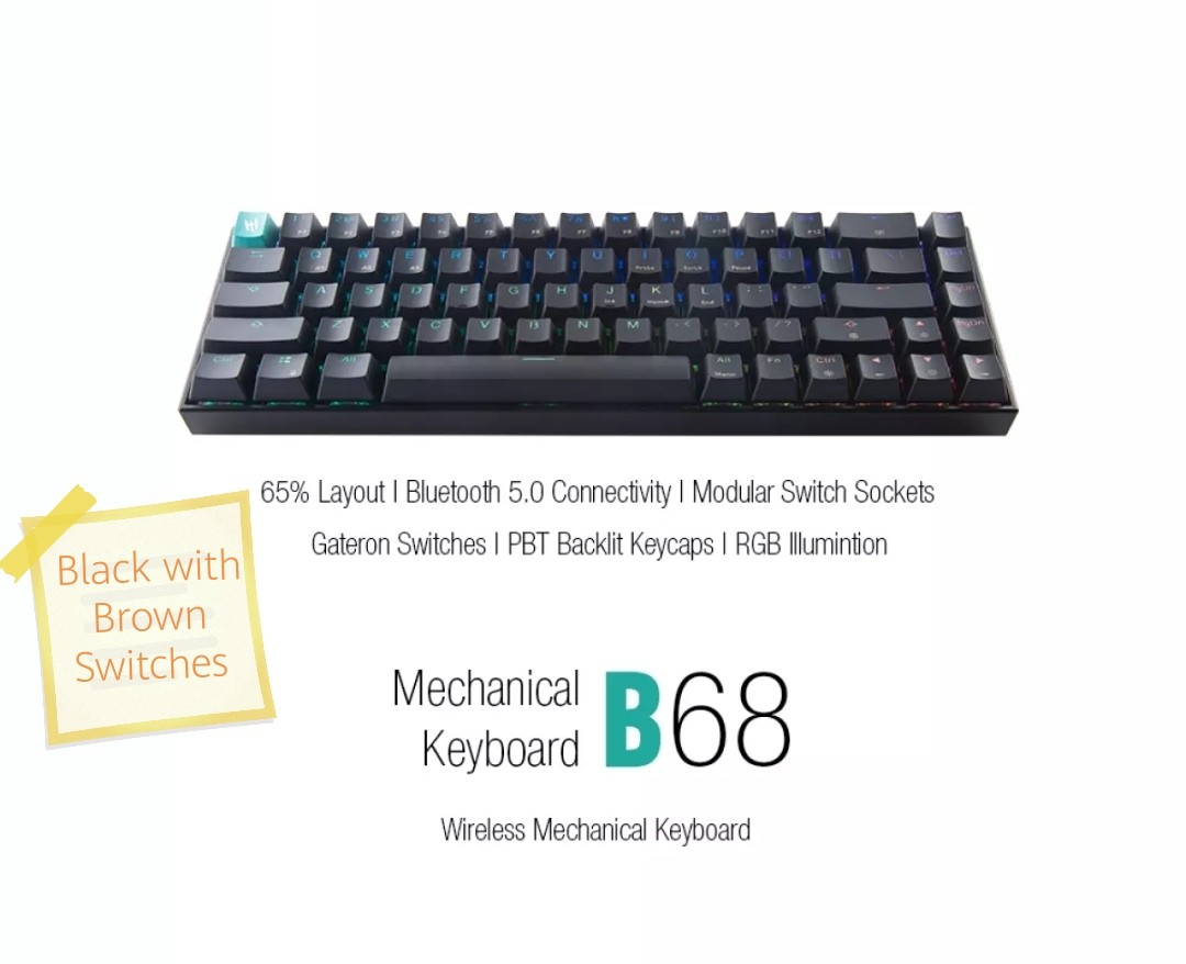 TECWARE B68 Wireless Bluetooth Mechanical Gaming Keyboard Brown Switch ...
