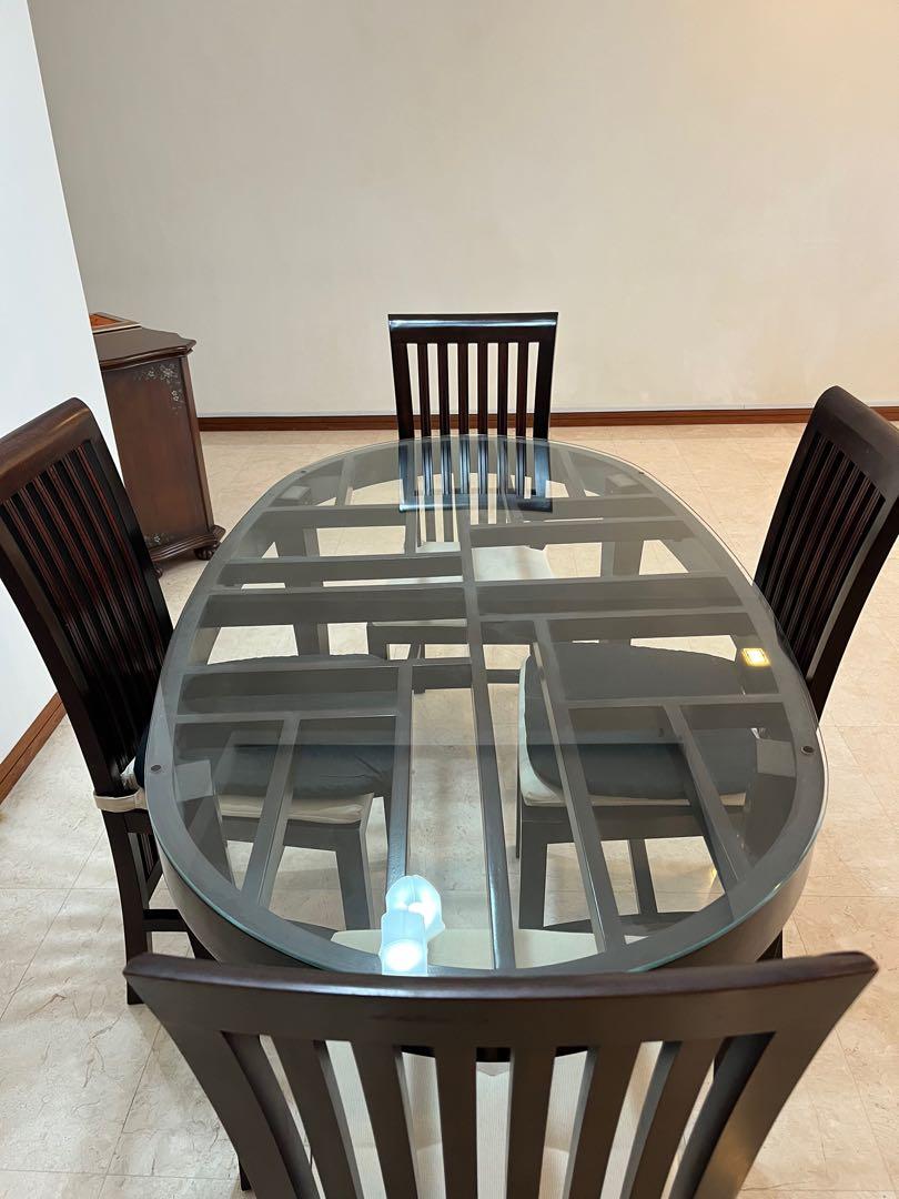 Wood Dining under glass Table, Furniture & Home Living, Furniture ...