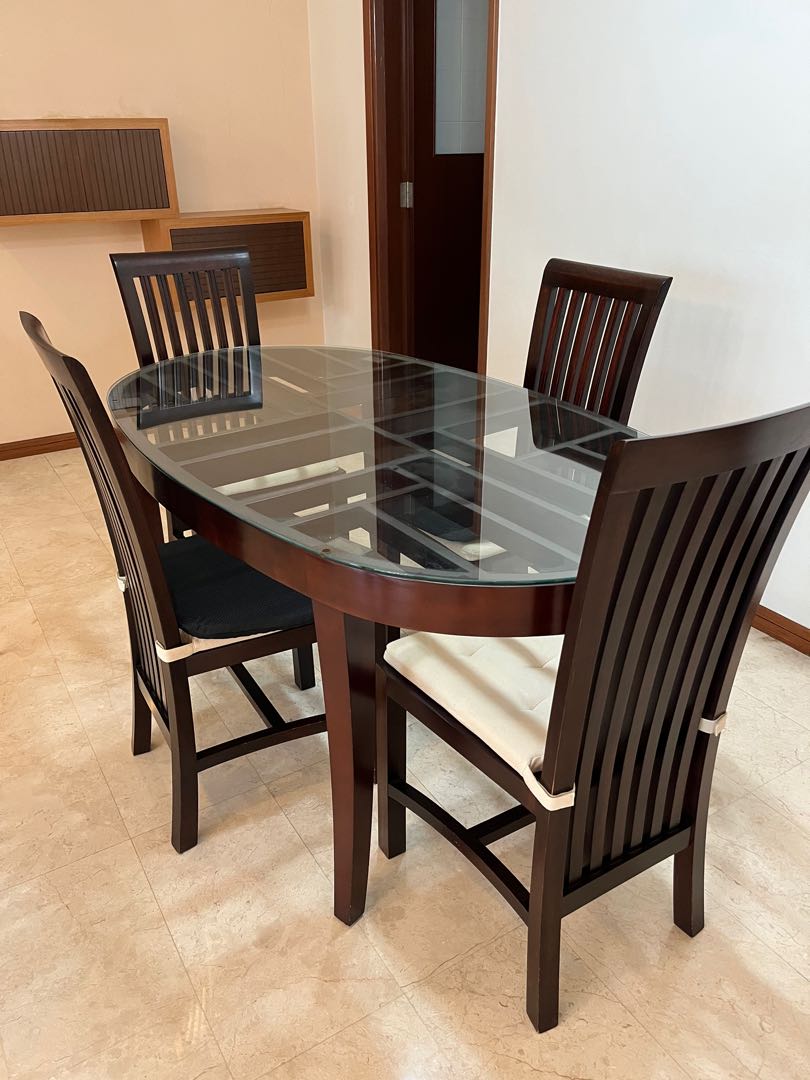 Wood Dining under glass Table, Furniture & Home Living, Furniture ...