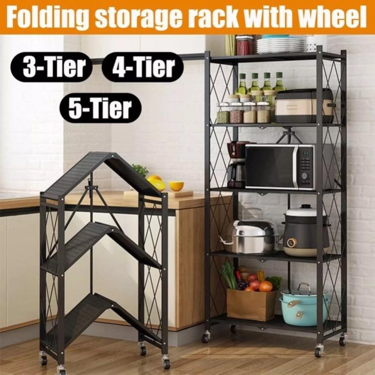 5-Tier Folding storage rack with wheels, Furniture & Home Living ...