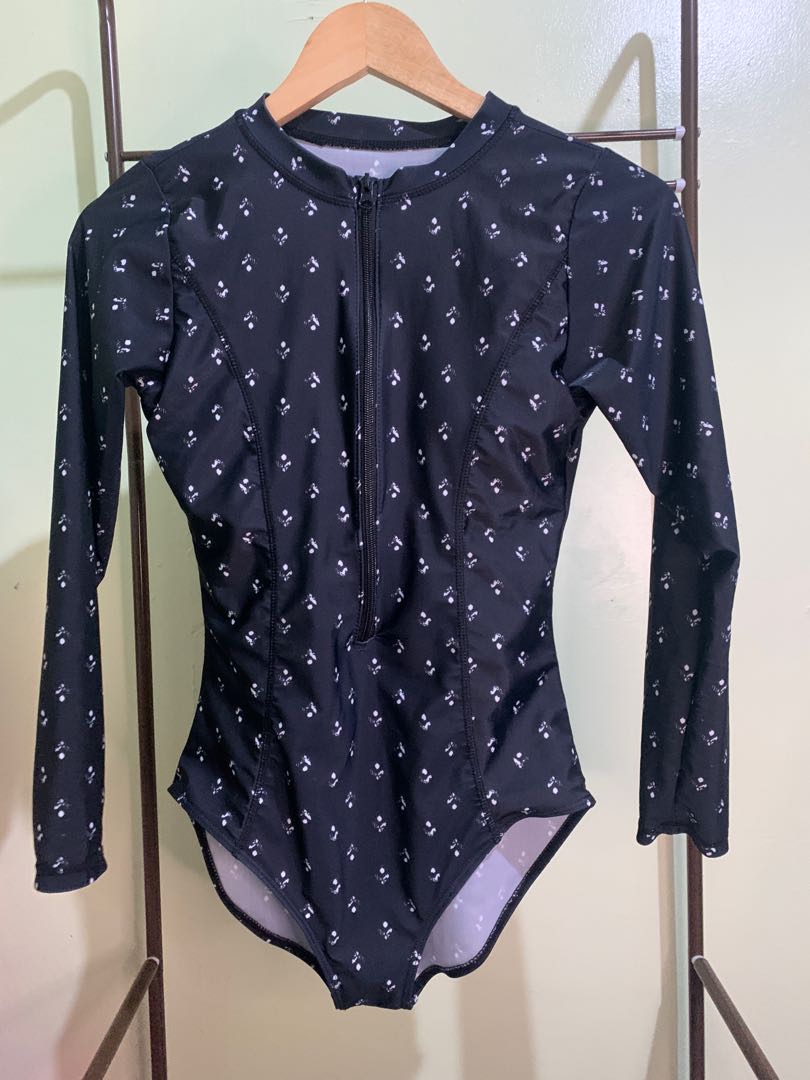 Black one piece rash guard, Women's Fashion, Swimwear, Rash guard on ...