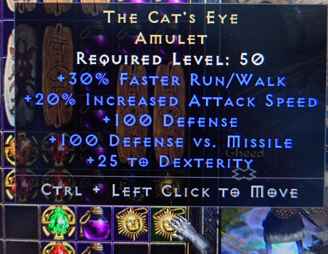 D2R Diablo The Cat's Eye amulet, Video Gaming, Gaming Accessories, In ...