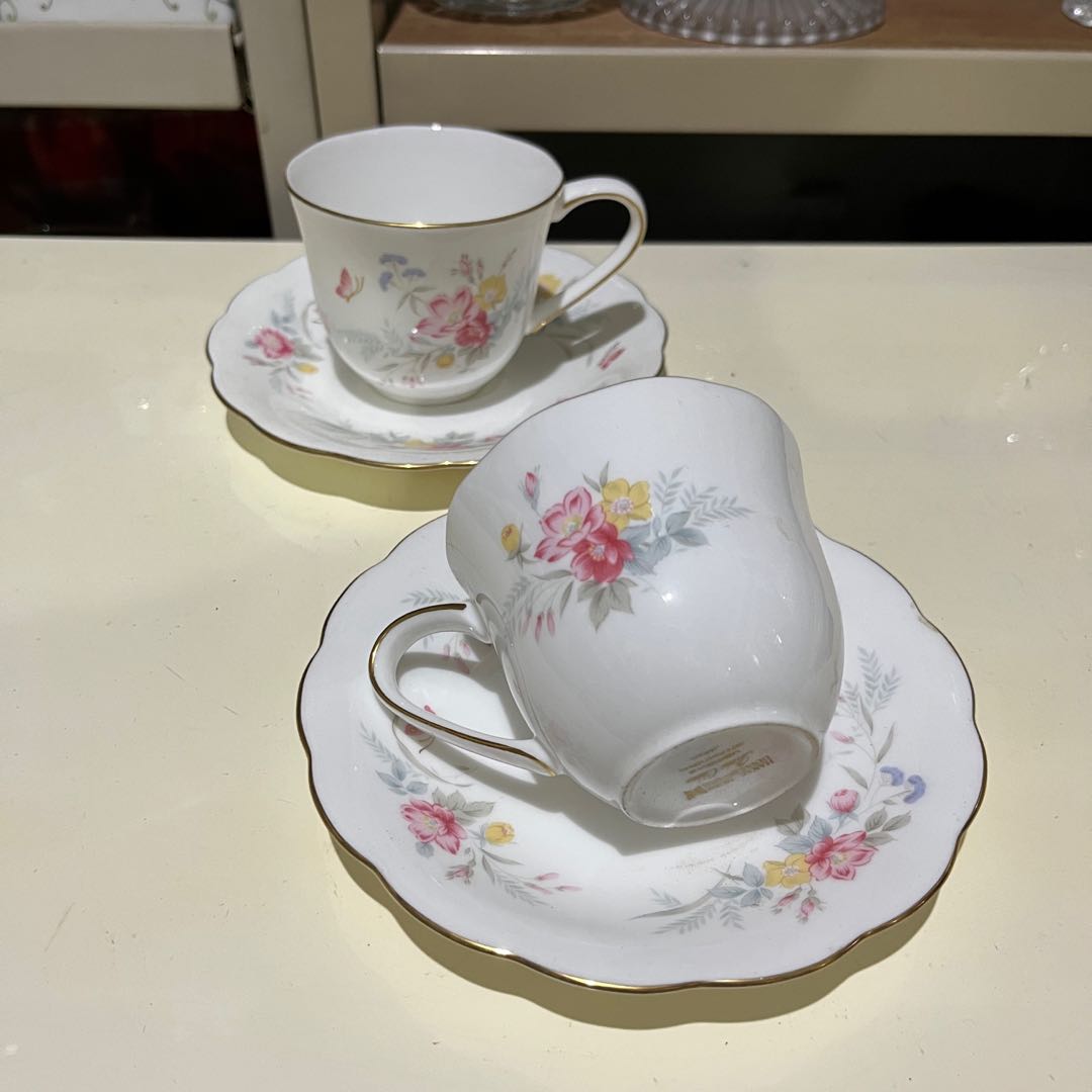 Hanae Mori Pastel Pink Gold cup and saucer duo set, Furniture & Home ...