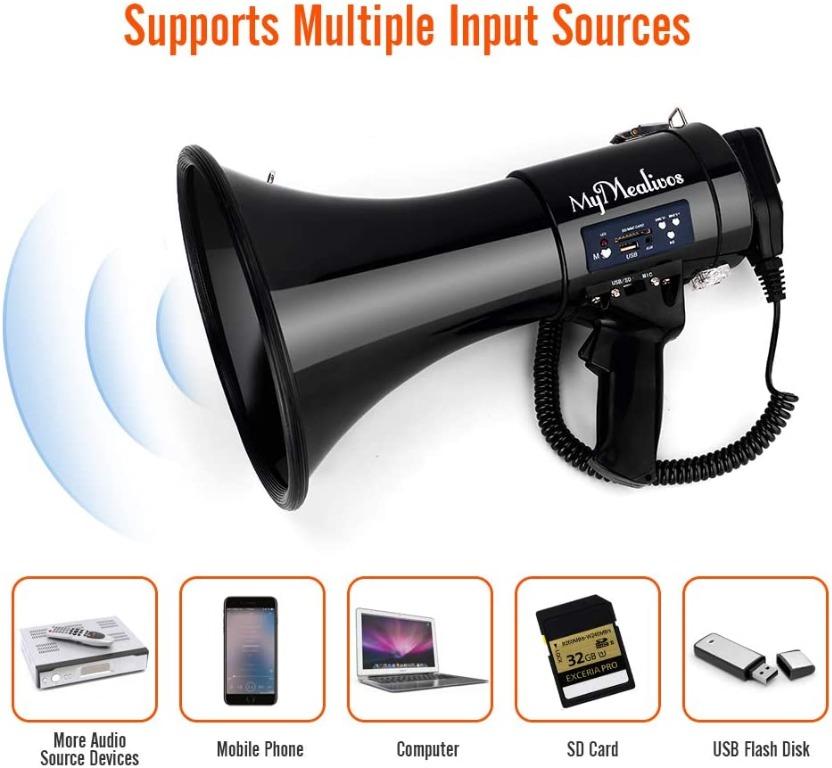 MyMealivos Megaphone with Siren Bullhorn 50 Watt - Bullhorn Speaker ...