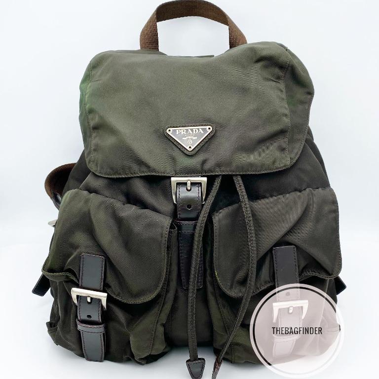 Prada Army Green Nylon Backpack, Women's Fashion, Bags & Wallets ...
