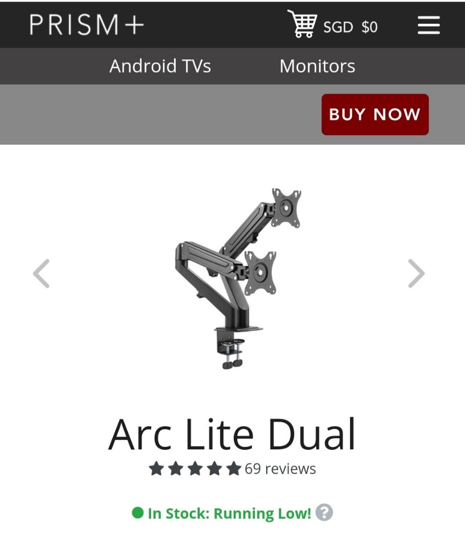 Prism Monitor Arm Arc Lite Dual, Computers & Tech, Parts & Accessories, Monitor Screens on Carousell