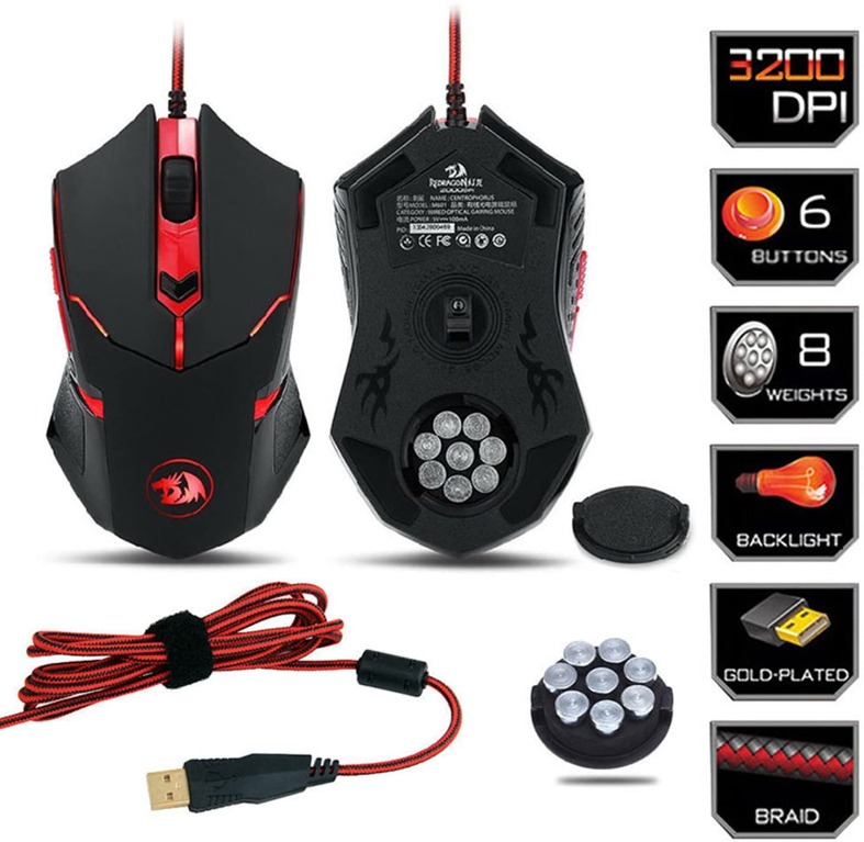 Redragon M601 Gaming Mouse Wired with red led, 3200 DPI 6 Buttons ...