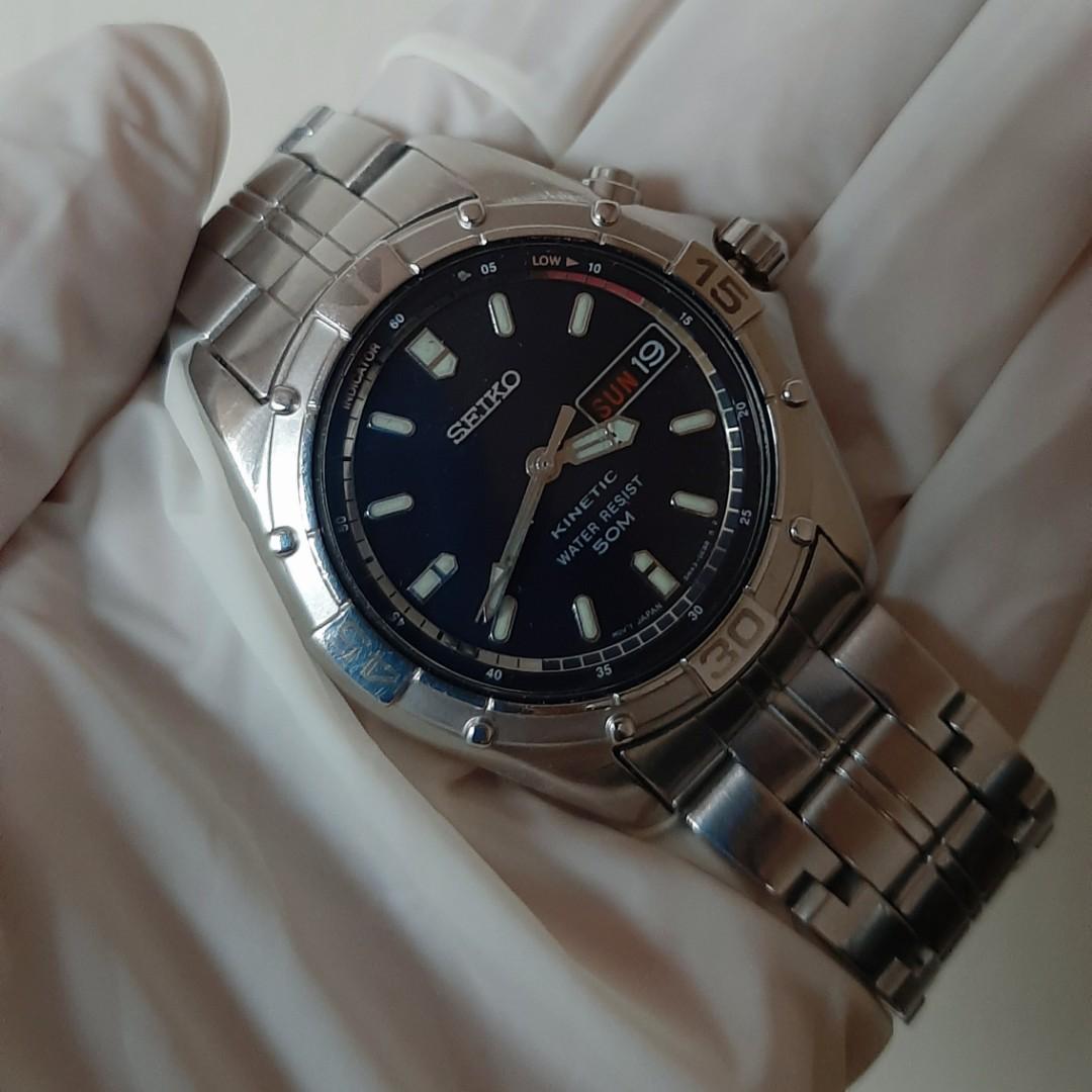 Seiko Kinetic Blue Dial Original (Hamilton omega tagheuer), Fesyen Pria ...
