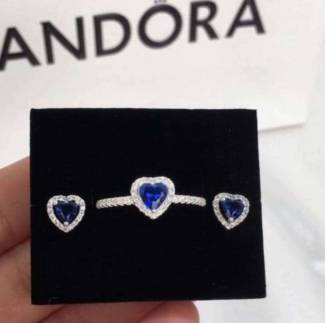 ‼️AUTHENTIC PANDORA ELEVATED HEART BLUE RING AND EARRINGS‼️, Women's ...