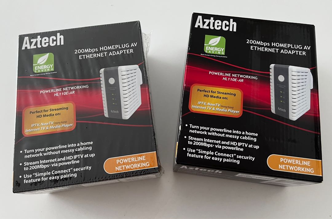 Aztech 200Mbps Homeplug AV Ethernet Adapter HL110E, TV & Home ...