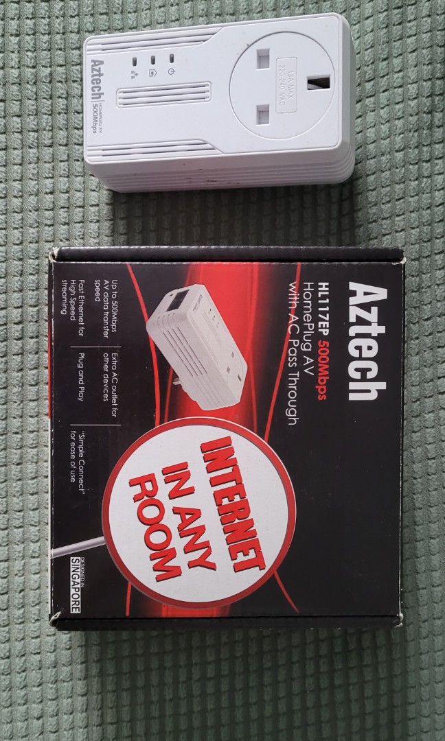 Aztech HL117EP 500Mbps HomePlug AV with AC Pass Through, Computers ...