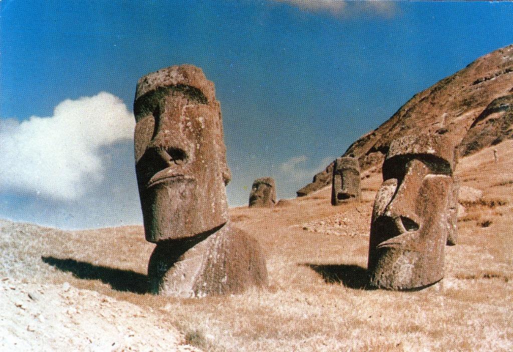 Easter Island Moai statues figures Post Card [Rapa Nui] (rare vintage old Chile Postcard ...