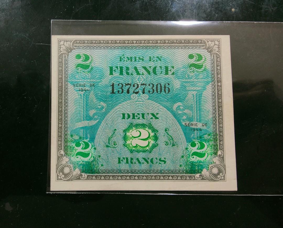 France 1944 2 Francs Allied Military Currency WWII Banknote Currency AU ...