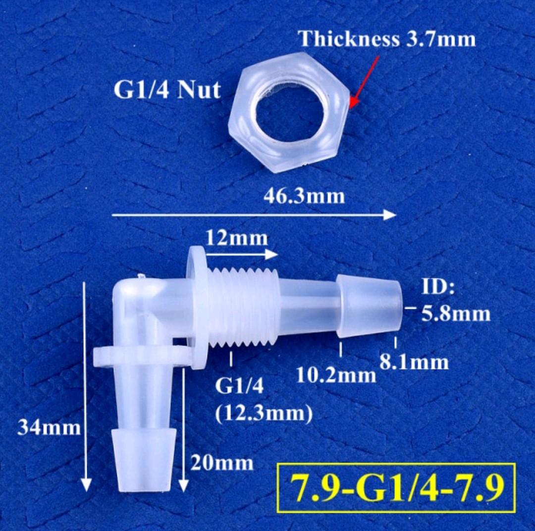 Hex Nut G1/4" to 7.9mm plastic Pagoda Elbow Connectors Aquarium water ...