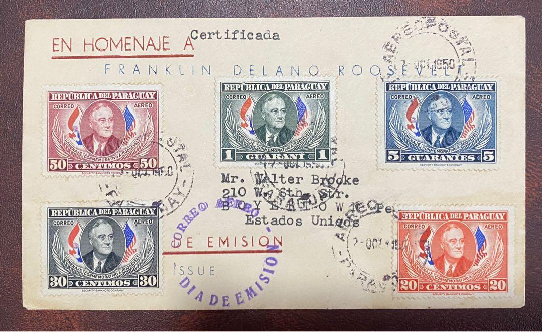 Rare 1950 FDC Paraguay Franklin D Roosevelt, Hobbies & Toys ...