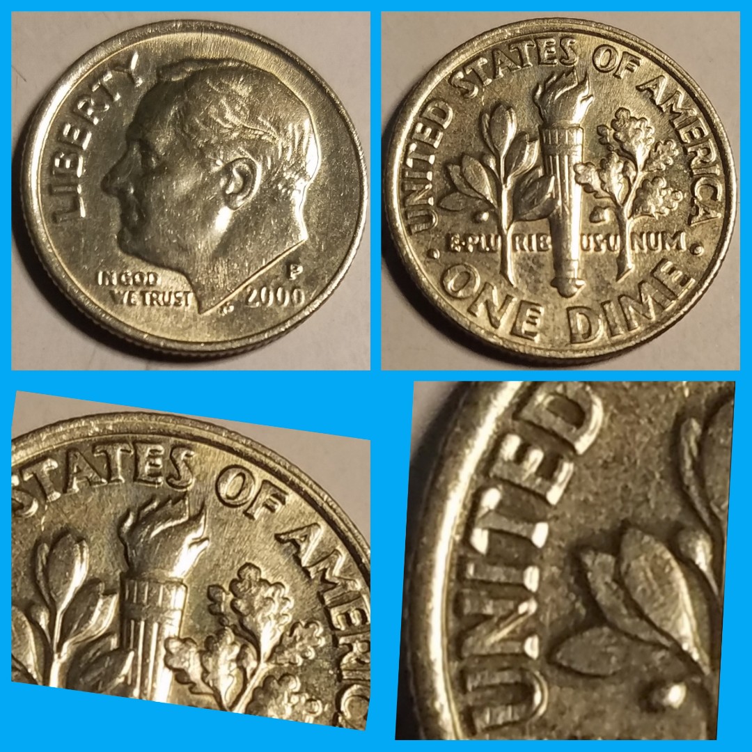 US Coin 1 dime series yr 2000 P Obverse Off center Over mintmark RDD ...