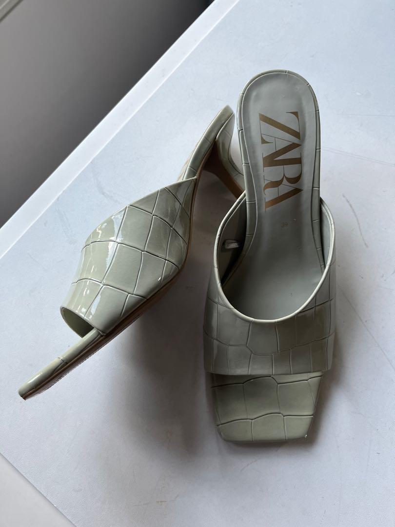 Zara sage green croc kitten heels, Women's Fashion, Footwear, Heels on ...