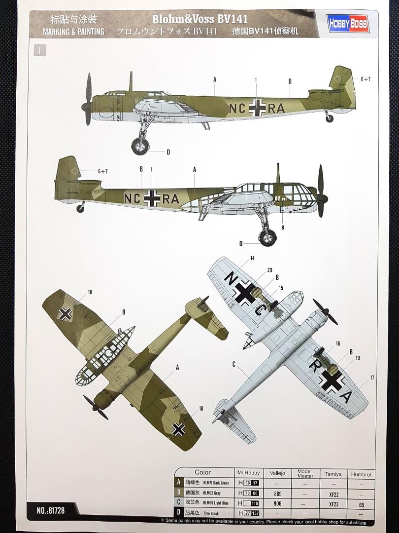 1/48 #81728 Hobby Boss German Blohm & Voss BV141 *Rare Set* (2nd World ...