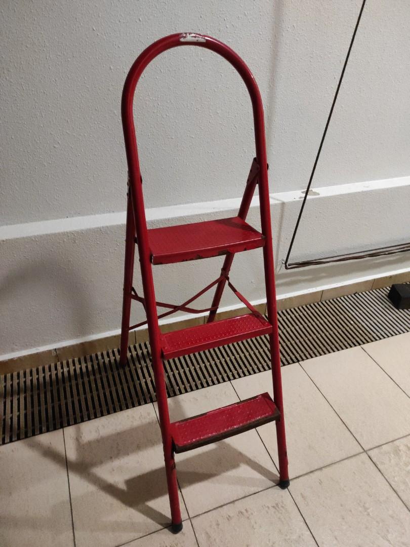 3 steps red ladder, Furniture & Home Living, Home Improvement ...