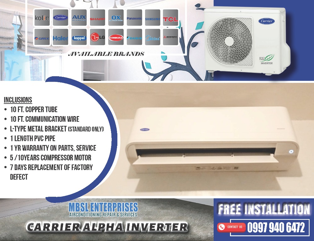 CARRIER ALPHA SPLIT TYPE INVERTER AIRCON 100% BRAND NEW, FREE ...
