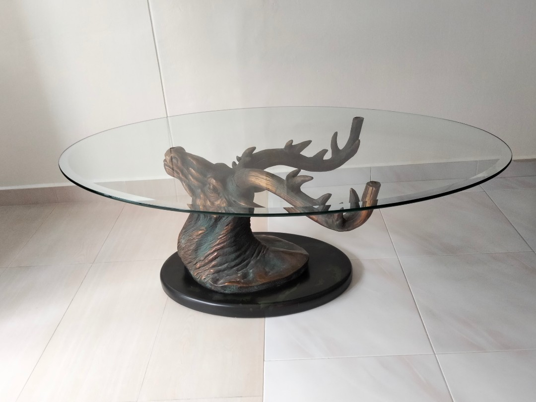 Deer Head Tempered Oval Glass Coffee table, Furniture & Home Living ...