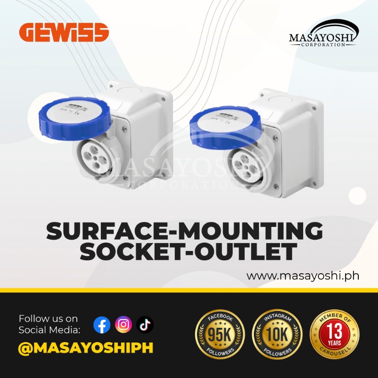 Gewiss 10° Angled Surface Mounting Socket Outlet- IP67 - 3P+E 32A 200-250V 50/60HZ | Model ...