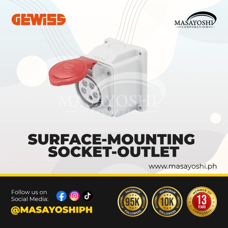 Gewiss 10° Angled Surface-Mounting Socket-Outlet- IP44 - 3P+E 32A 380-415V 50/60HZ | Model ...