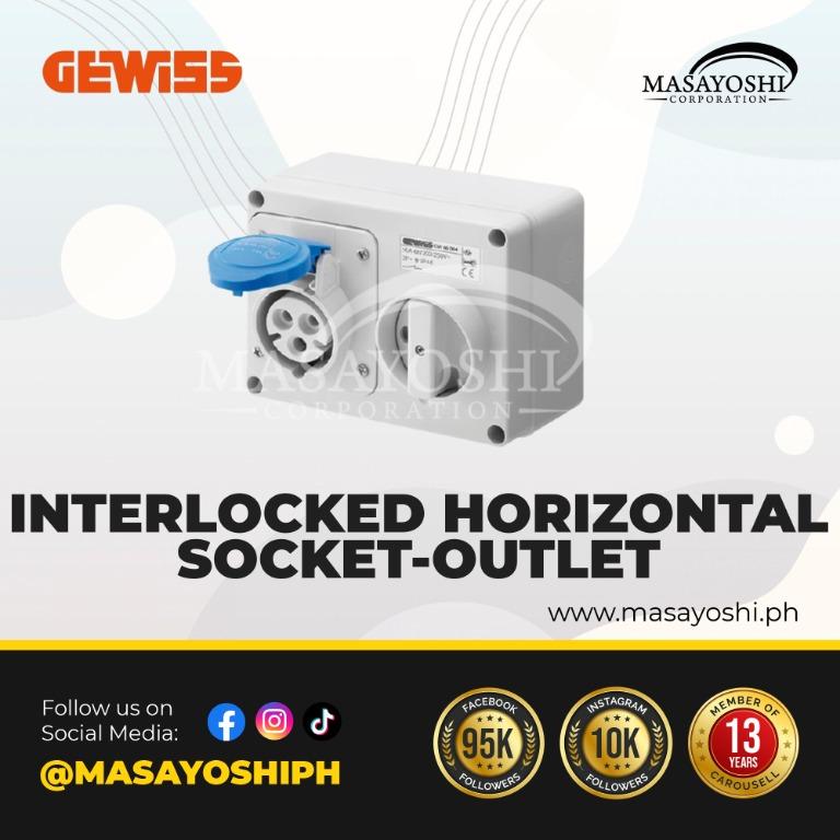Gewiss Fixed Interlocked Horizontal Socket Outlet with Bottom without ...